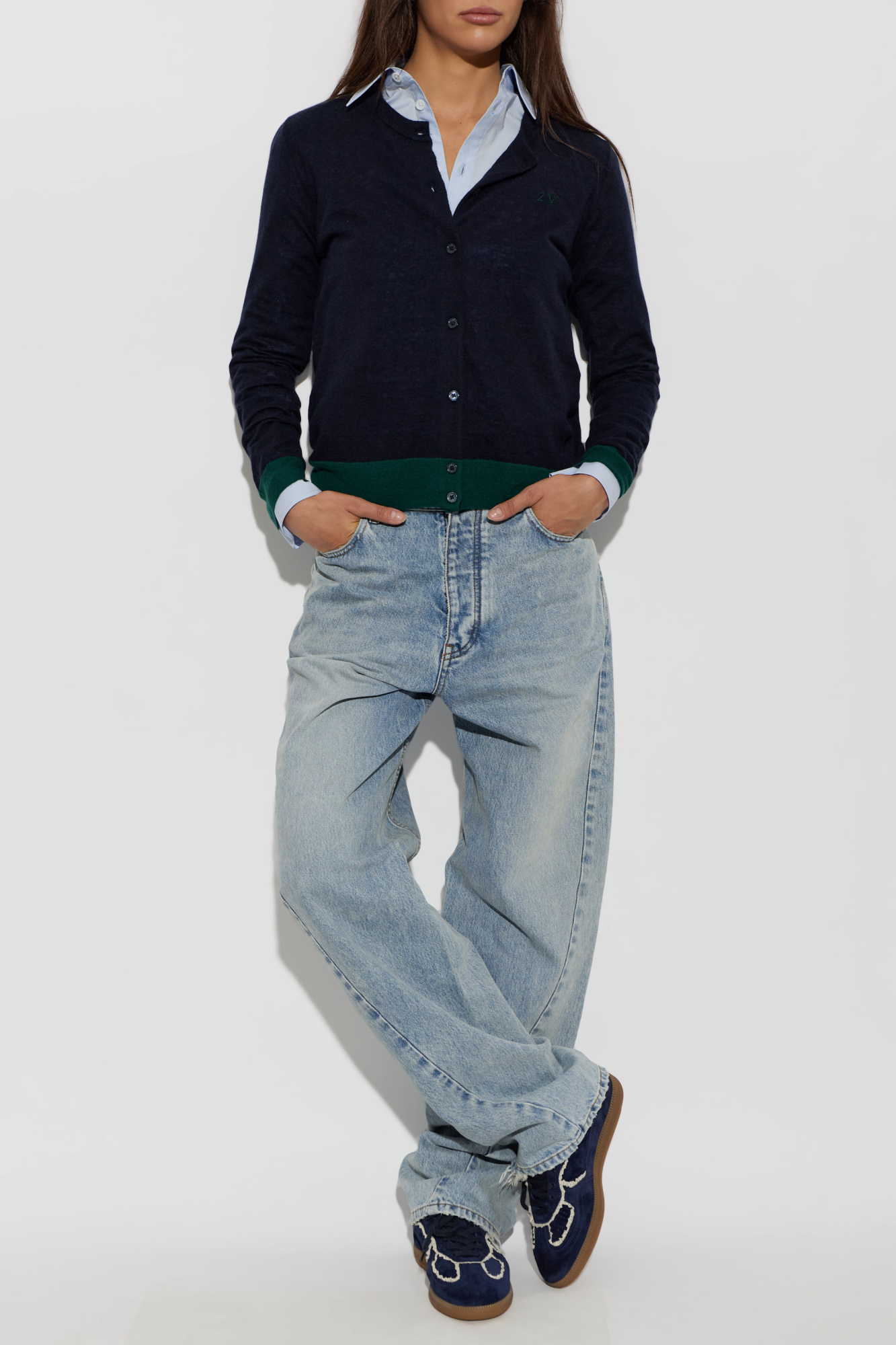 ALOHAS ALOHAS Navy Velour Sneakers with Contrasting Stitching